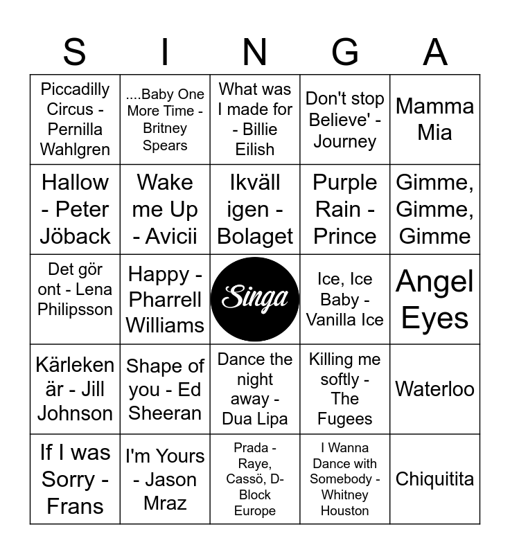 Singas Musik Bingo Card