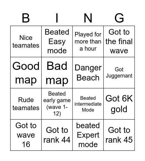 Untitled Bingo Card