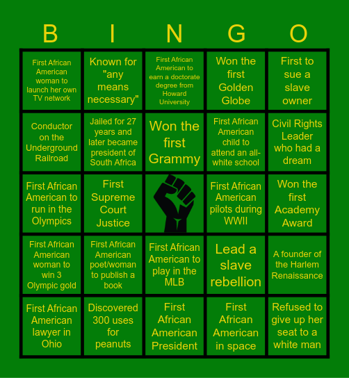 Black History BINGO Card