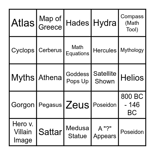 Greek Mythology Bingo Card