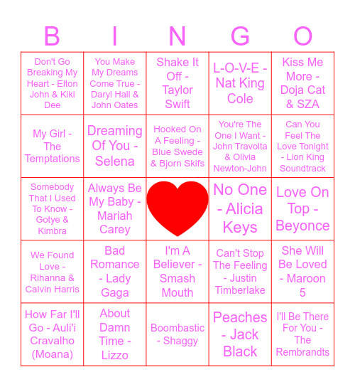 VALENTINES DAY POP Bingo Card
