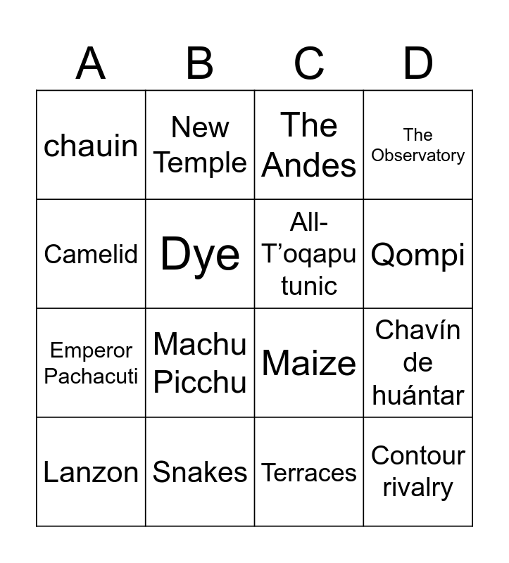 APAH Bingo Card