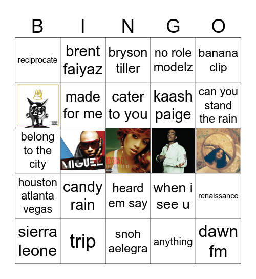 RnB Bingo 1 Bingo Card