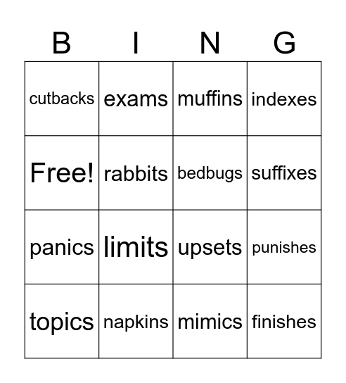 Multisyllabic Words with suffixes 3.1 Bingo Card