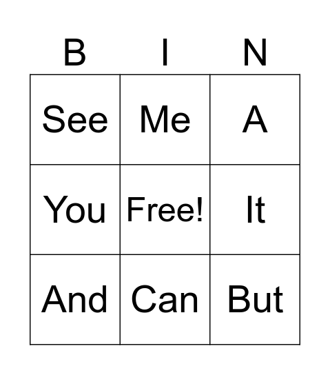 word bingo Card