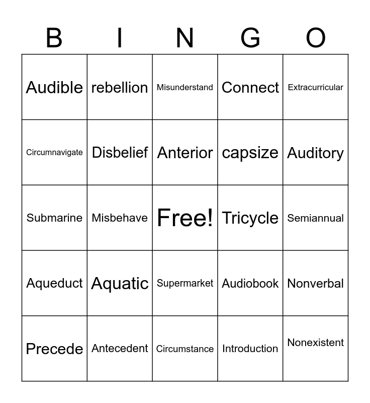 Root Word BINGO! Bingo Card