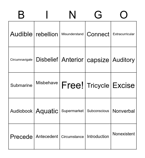 Root Word BINGO! Bingo Card