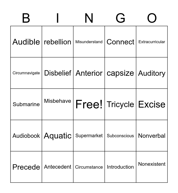 Root Word BINGO! Bingo Card