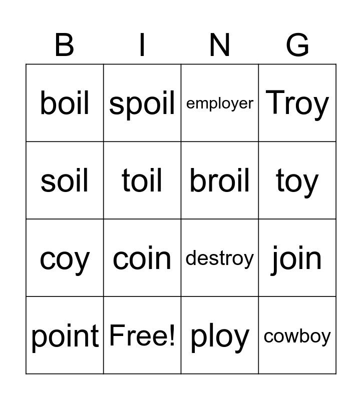 oi oy bingo Card