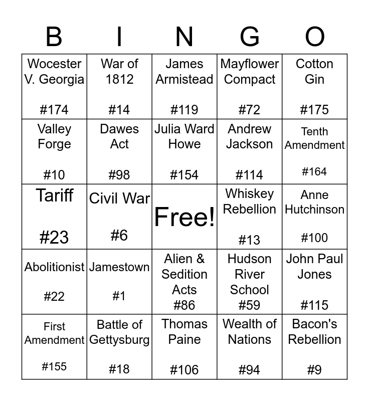 Social Studies Bingo Card