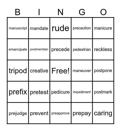 VOCAB BINGO REVIEW Bingo Card