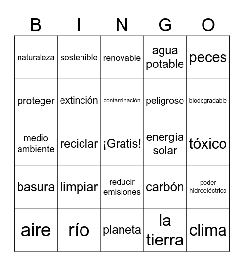 Medio Ambiente Bingo Card