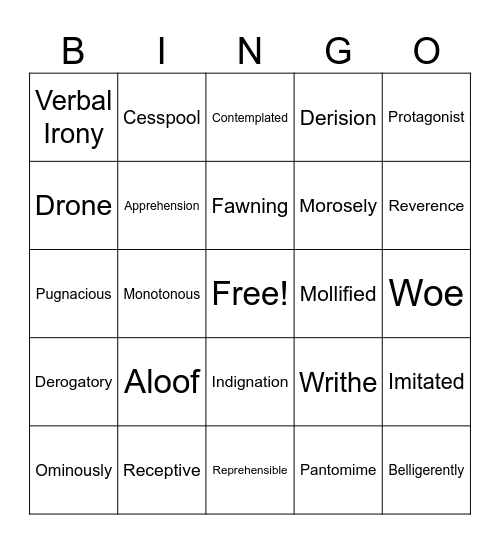 Of Mice and Men Vocabulary Bingo Card