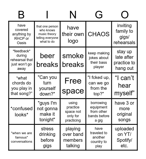 Band Bingo Card