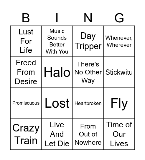 BINGO B Bingo Card