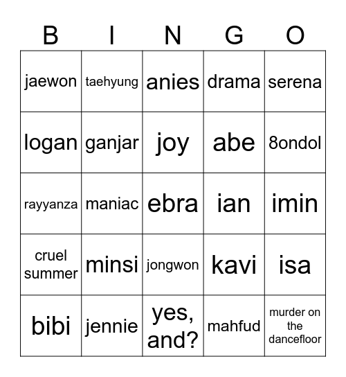 so0j Bingo Card