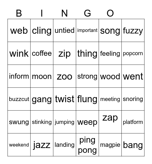 Jolly Phonics Group 5 Bingo Card