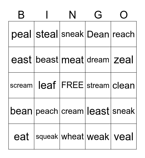 Vowel Teams Bingo Card
