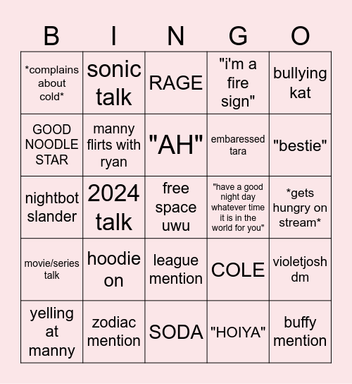 tara's chaotic bingo Card