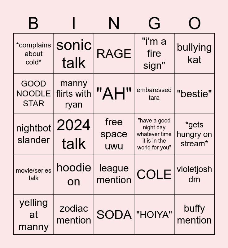 tara's chaotic bingo Card