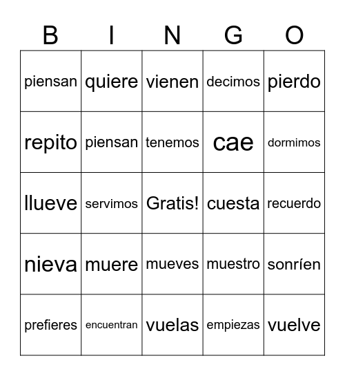 Stem-Changing Verbs (Spanish) Bingo Card