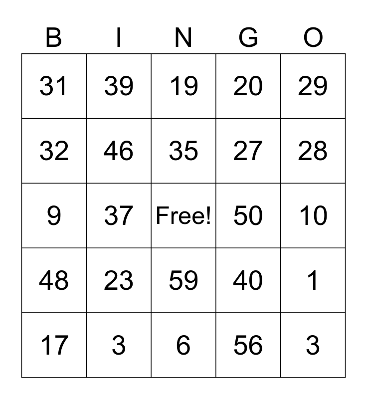 Aries Park Bingo Card