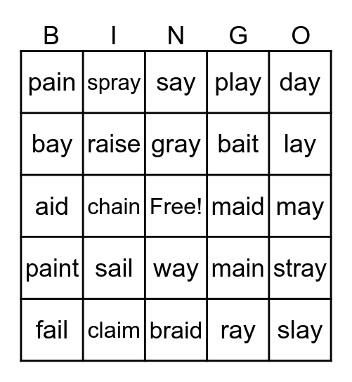 ai, ay Bingo Card