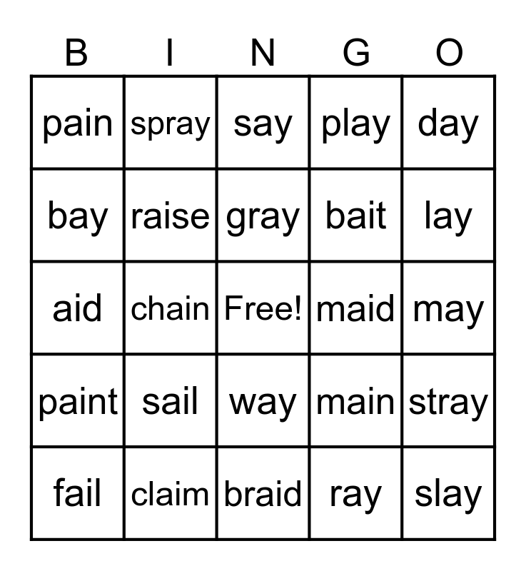 ai, ay Bingo Card