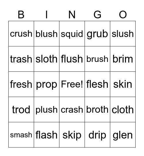 Initial Consonant Blends with Digraph Ending Bingo Card