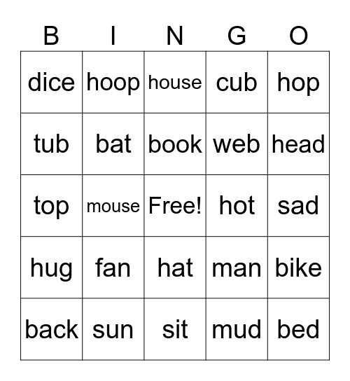 CVC Word Bingo Card