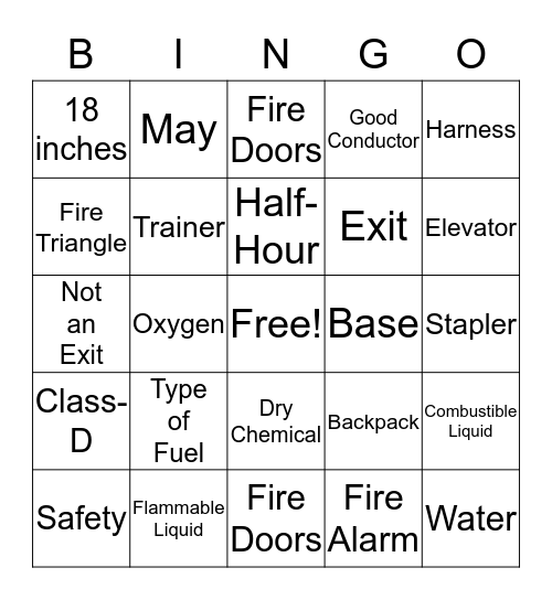 Fire Safety Bingo Card