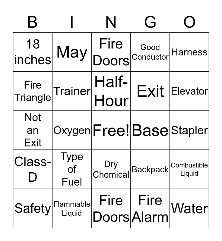Fire Safety Bingo Card