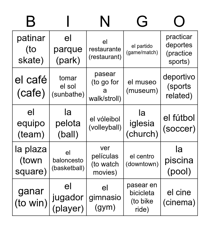 Los Lugares Bingo Card