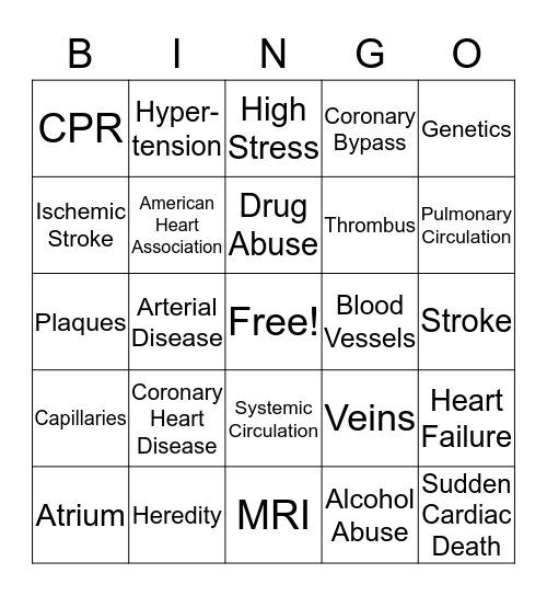 Heart Disease Bingo Card