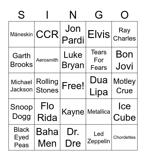 Singo Ultimate Bingo Card