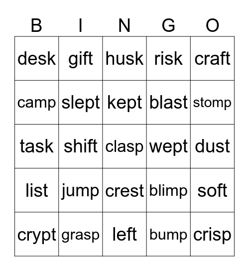 Ending Blends Bingo Card