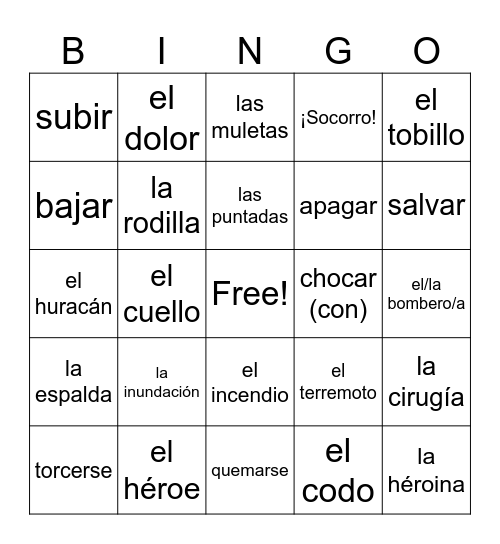 5AB- Emergencias/ Accidentes Bingo Card