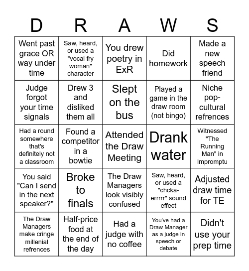 STMA Draw Room Bingo Card