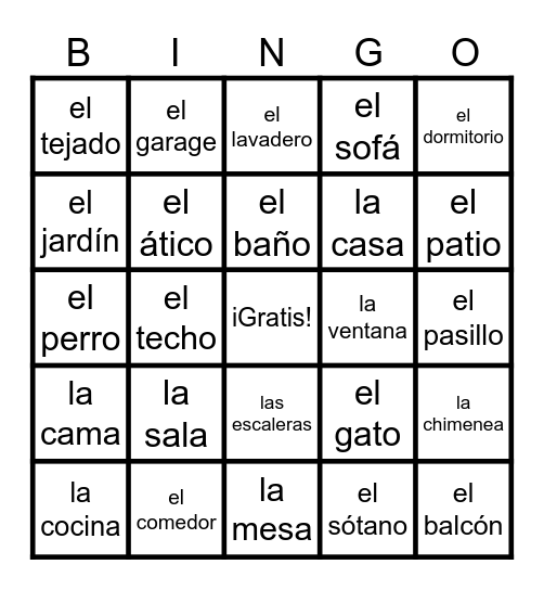 Las partes de la casa Bingo Card