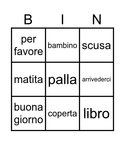 ITALIAN BINGO Card