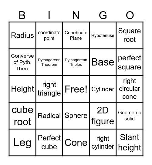 Geometric and Spatial Reasoning Vocabulary Bingo Card