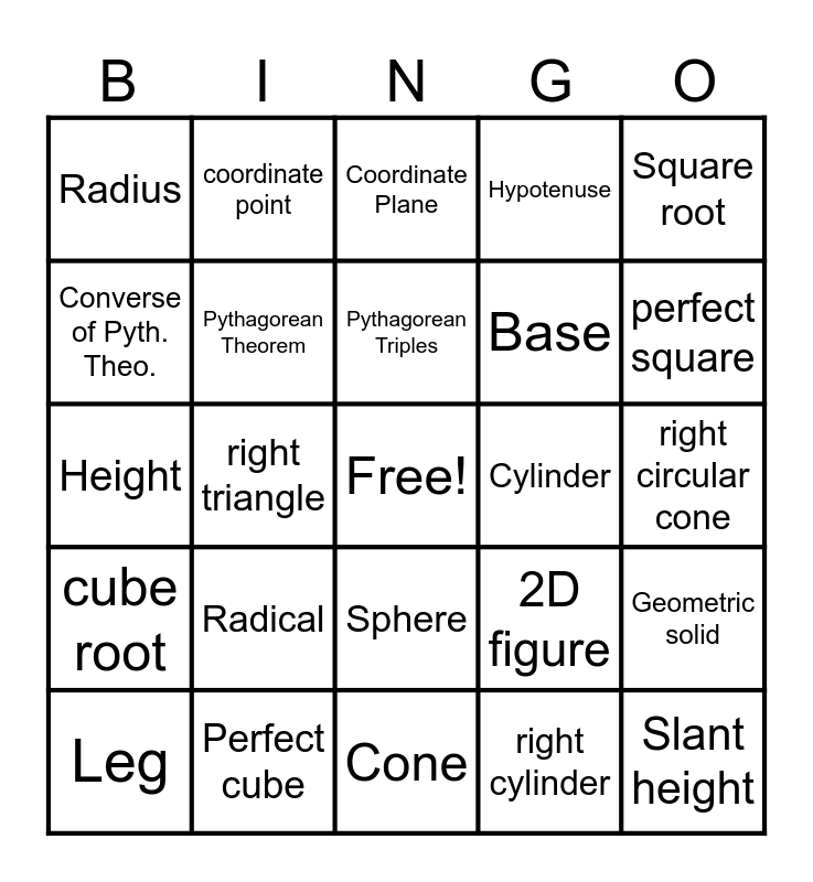 Geometric and Spatial Reasoning Vocabulary Bingo Card