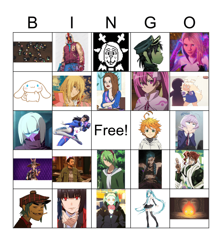 favourite character bingo Card