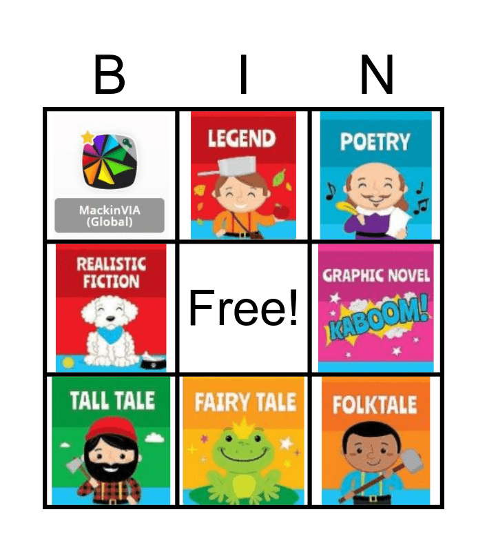 Reading Genres Bingo Card