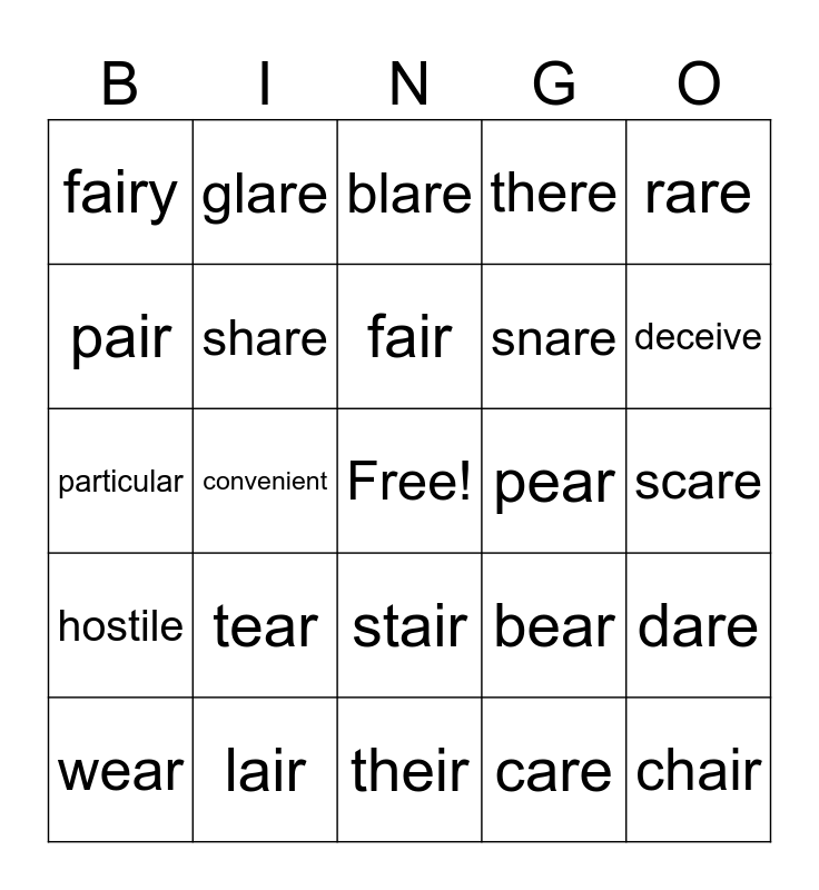 Devon's Spelling Words Bingo Card