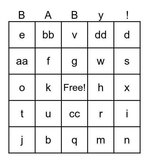 Baby Miller Bingo Card