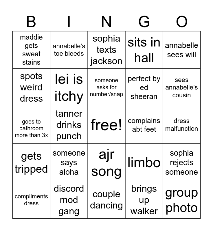 cotillion bingo ! Bingo Card