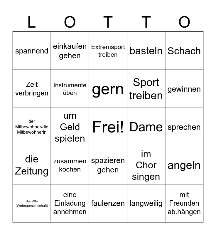 1003 Kapitel 1 Vokabeln Bingo Card