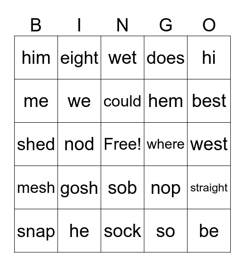 Lesson 66 Bingo Card