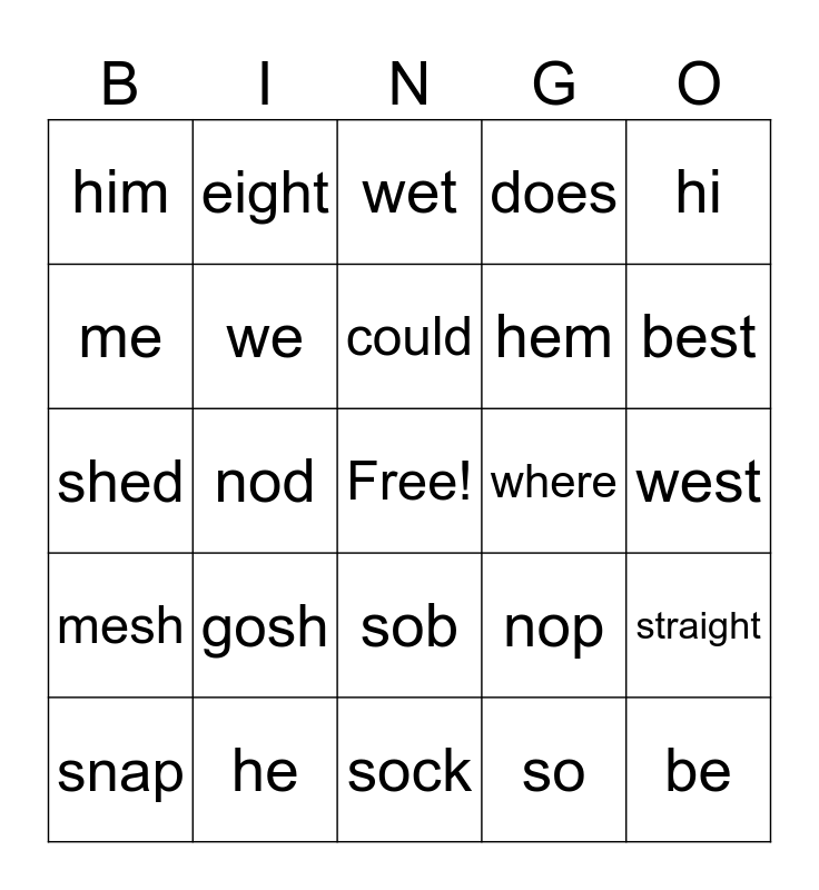 Lesson 66 Bingo Card